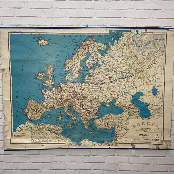 Doble mapa fisico y político de Europa By Cariplo Italia 1990`s 140x100 ...