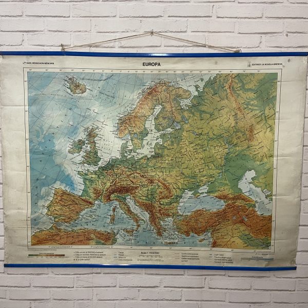 Doble mapa fisico y político de Europa By Cariplo Italia 1990`s 140x100 ...